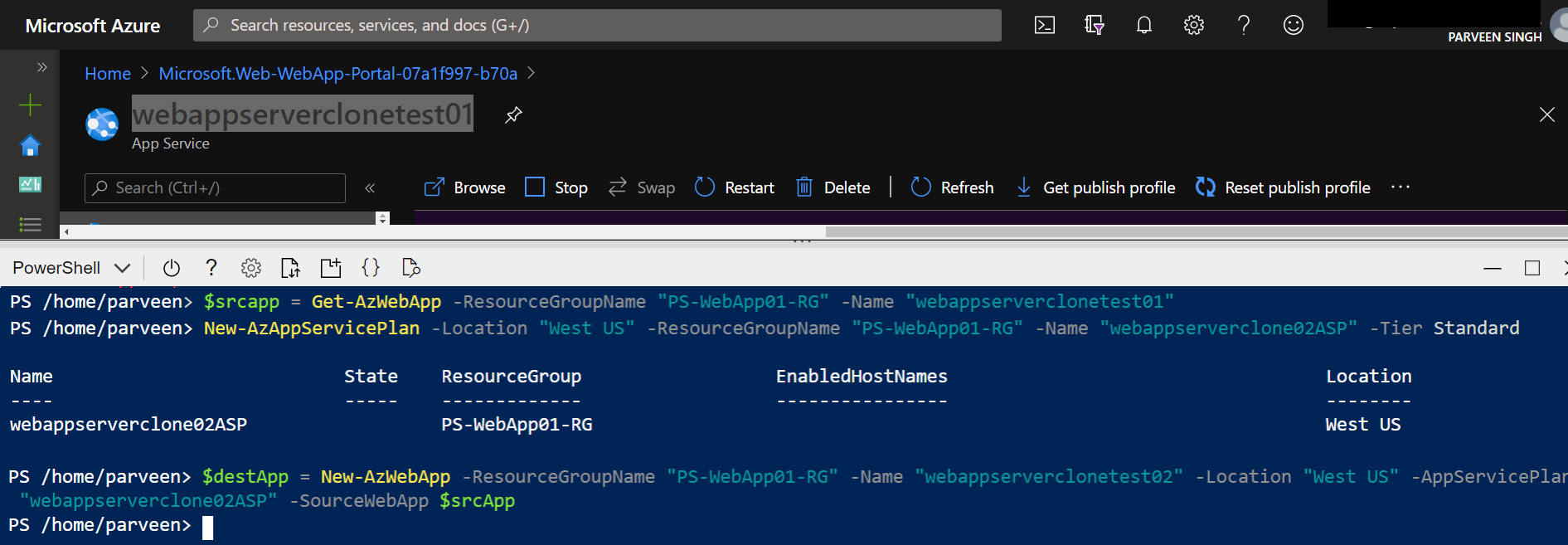 How To Clone An Azure Web App? - Parveen Singh